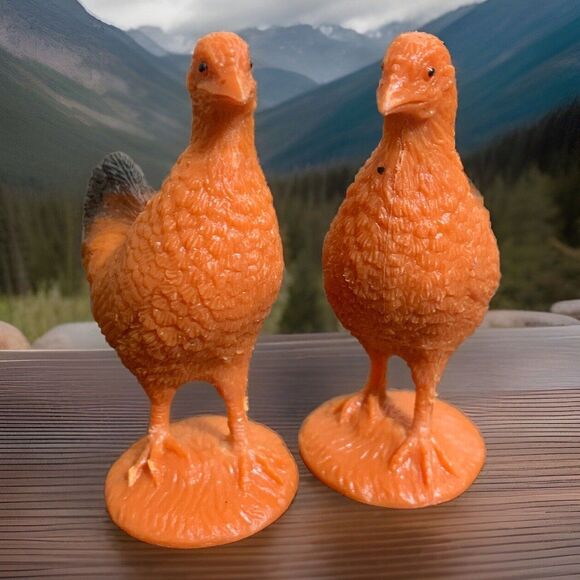 Toys | Lot Of 2 Vintage Plastic Orange And Black Chickens Hen Rooster ...